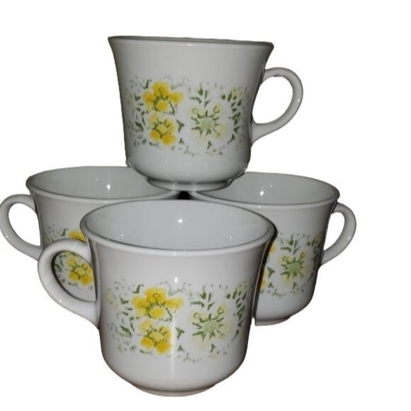 Corelle | Dining | Vintage Corelle Yellow Flower Teacups Set Of 4 ...
